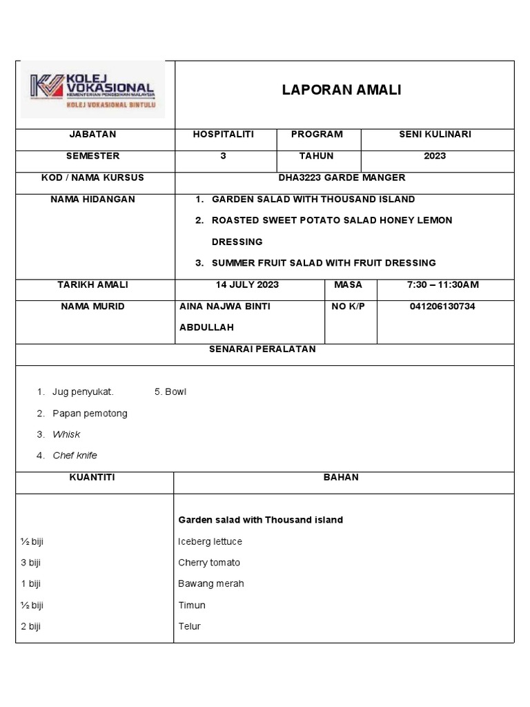 Laporan Amali Salad | PDF