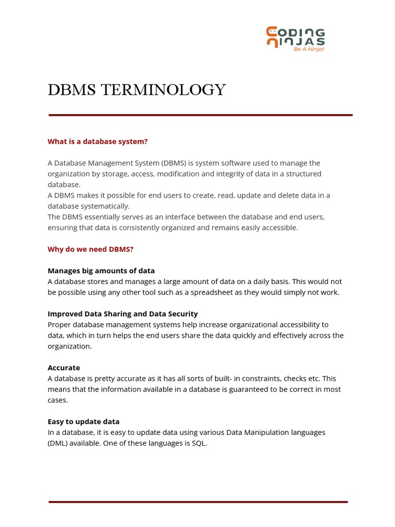 DBMS Ninja Notes | PDF | Relational Database | Databases