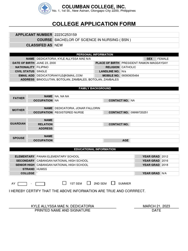 Applicationform PDF Dedi Catori A | PDF