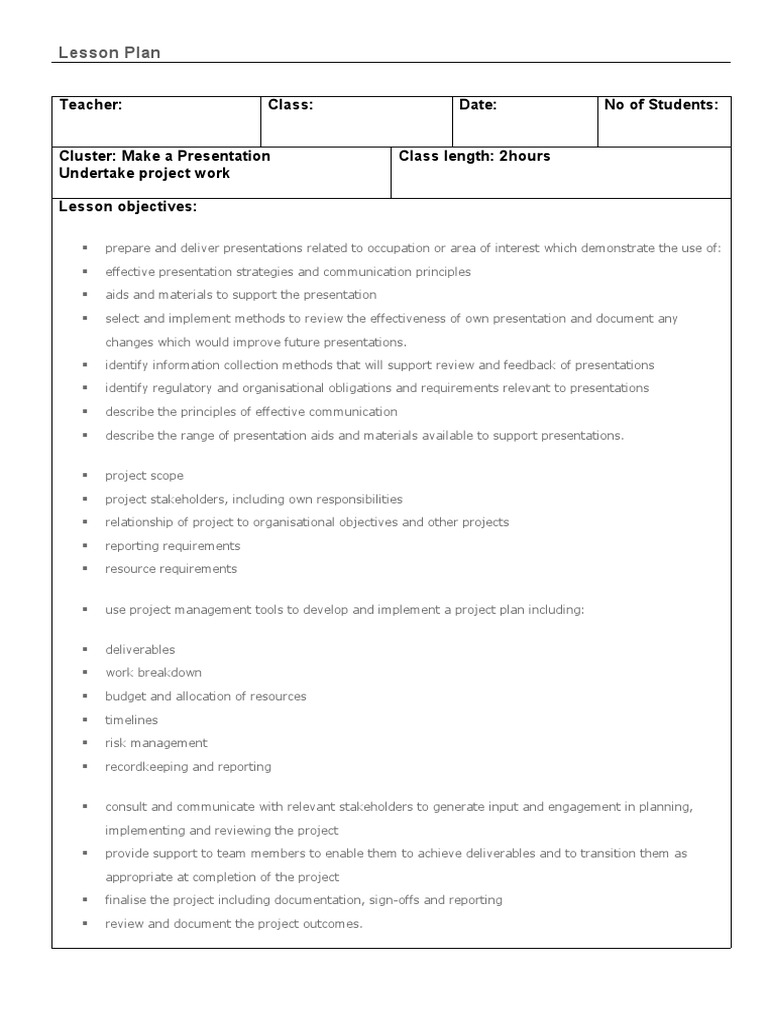 Diploma of Business - Lesson Plan | PDF | Project Management | Business
