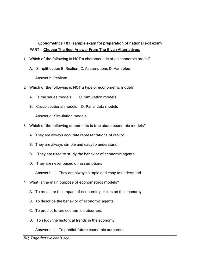 Econometrics Model Exam Pdf Regression Analysis Errors And Residuals