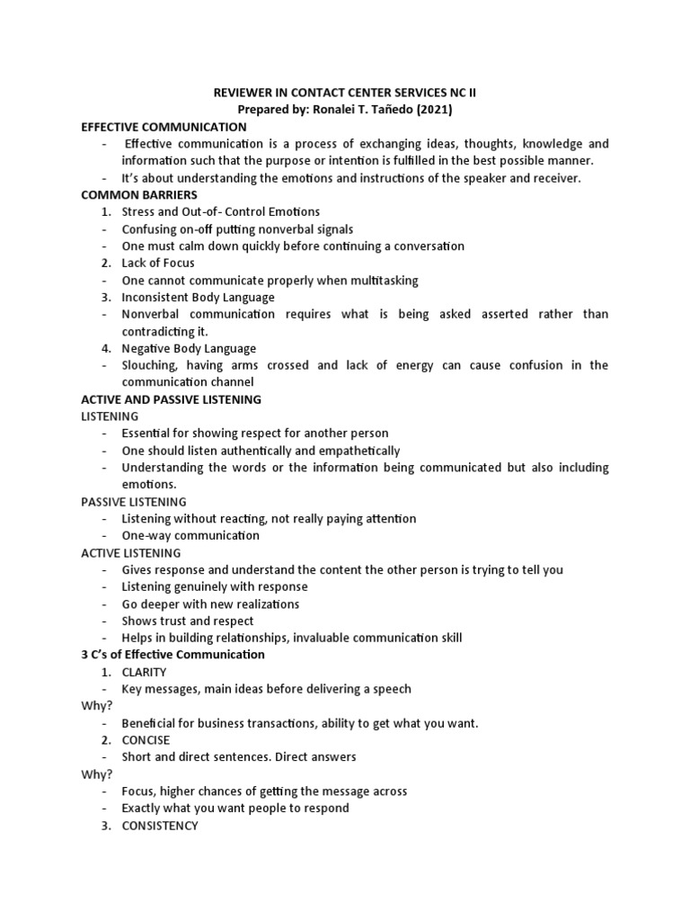 Reviewer in Contact Center Services NC II | PDF | Pronoun | Adverb