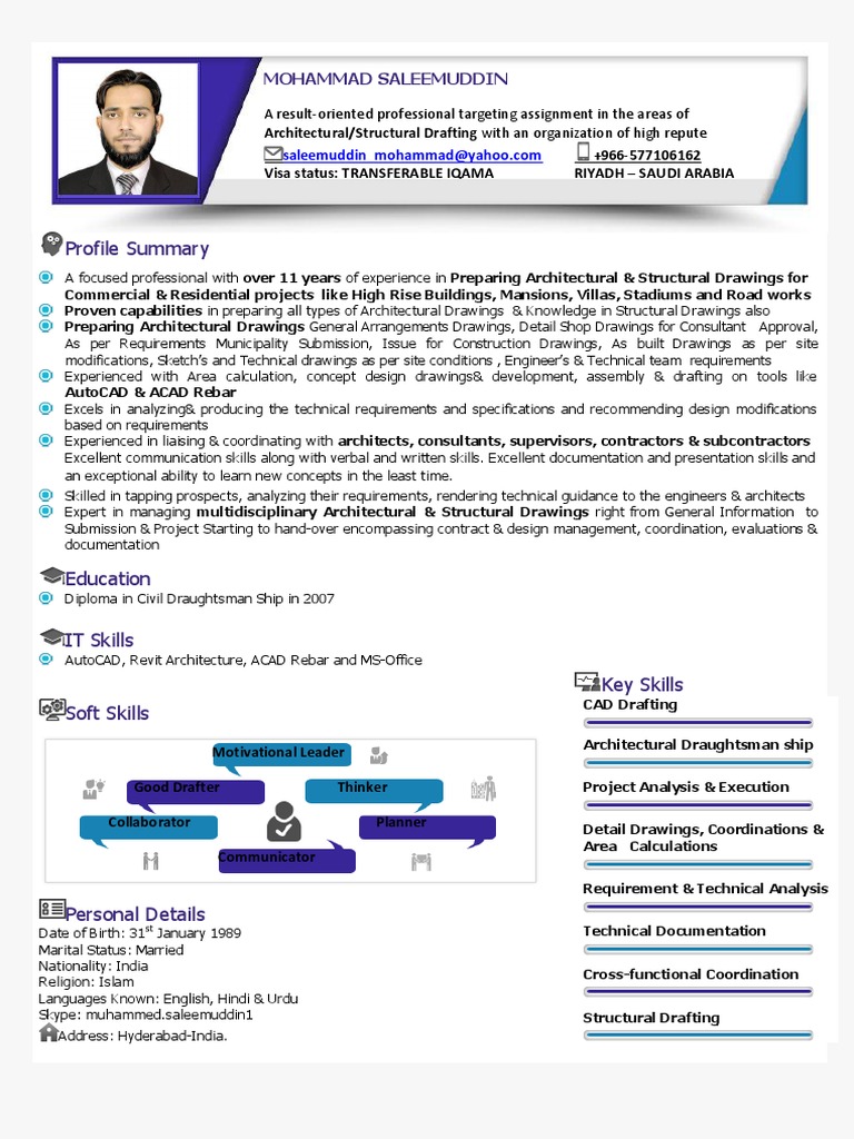 Architectural Draftsman Profile Summary | PDF | Technical Drawing ...
