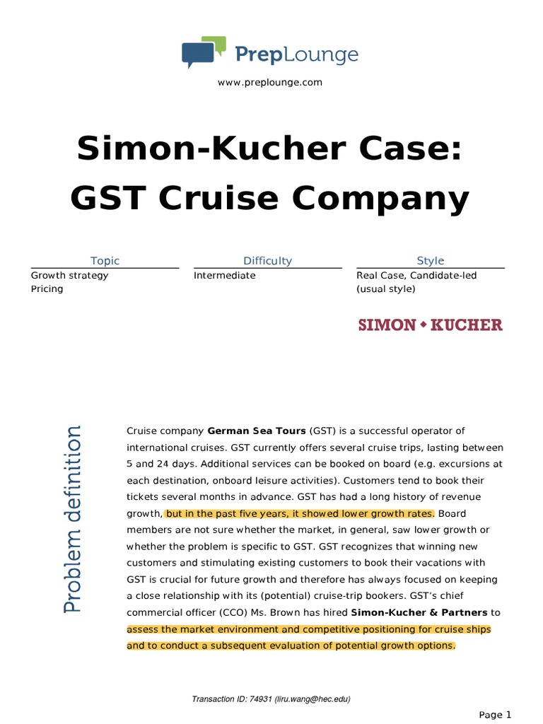 Case Simon Kucher Case - GST Cruise Company | PDF | Elasticity ...