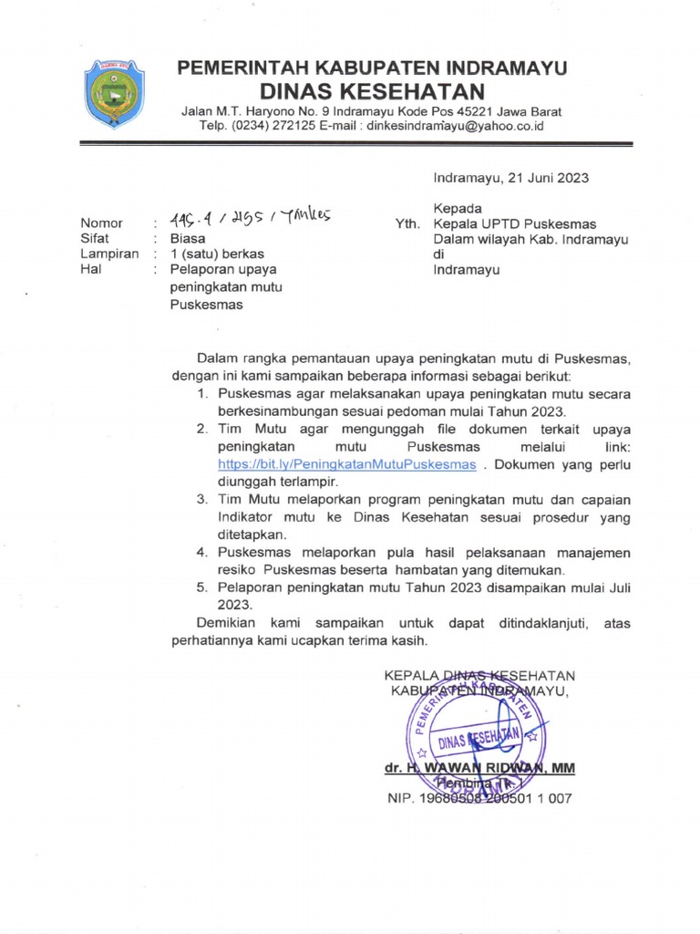 Pelaporan Upaya Peningkatan Mutu Puskesmas - Rev | PDF