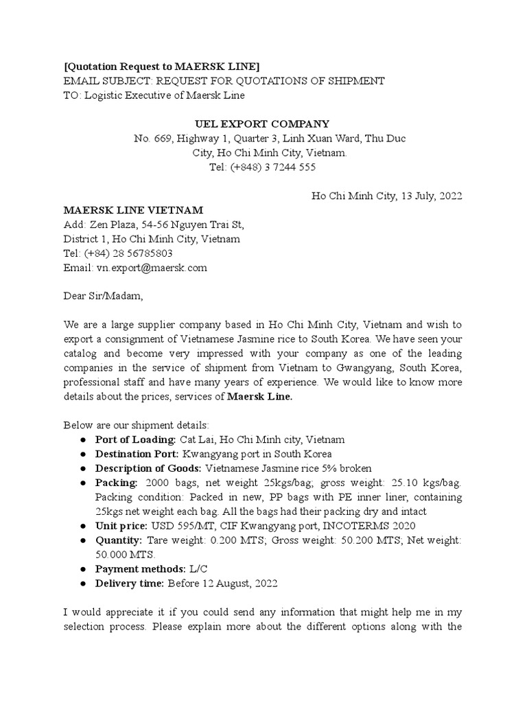 Mail Quotation Request Quotation | PDF | Vietnam | Ho Chi Minh City