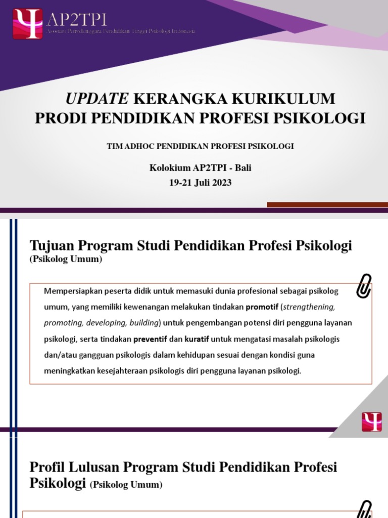(Ibu Lia) Update Kerangka Kurikulum Pendidikan Psikologi Profesi Indonesia (Kolokium - Bali ...