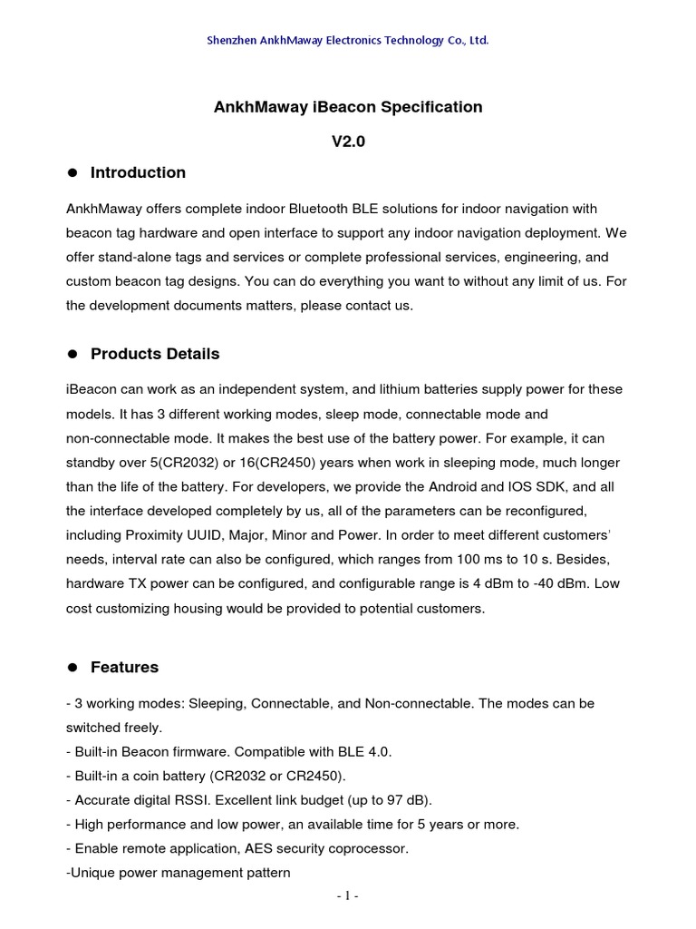 AnkhMaway iBeacon Specification V2.0 | PDF | Electricity ...