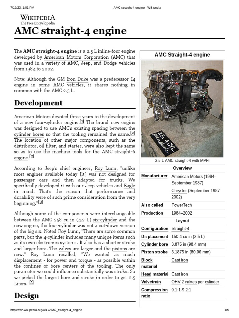AMC Straight-4 Engine - Wikipedia | PDF | Rotating Machines | Vehicles