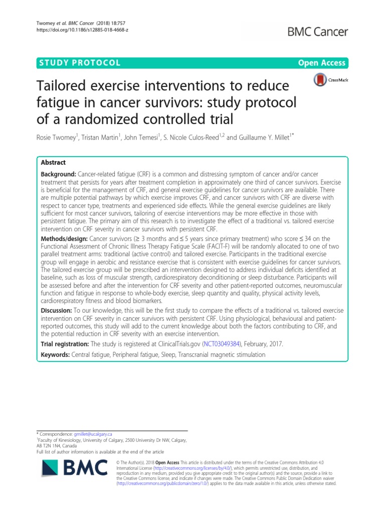 Tailored Exercise Interventions To Reduce Fatigue in Cancer Survivors: Study Protocol of A ...