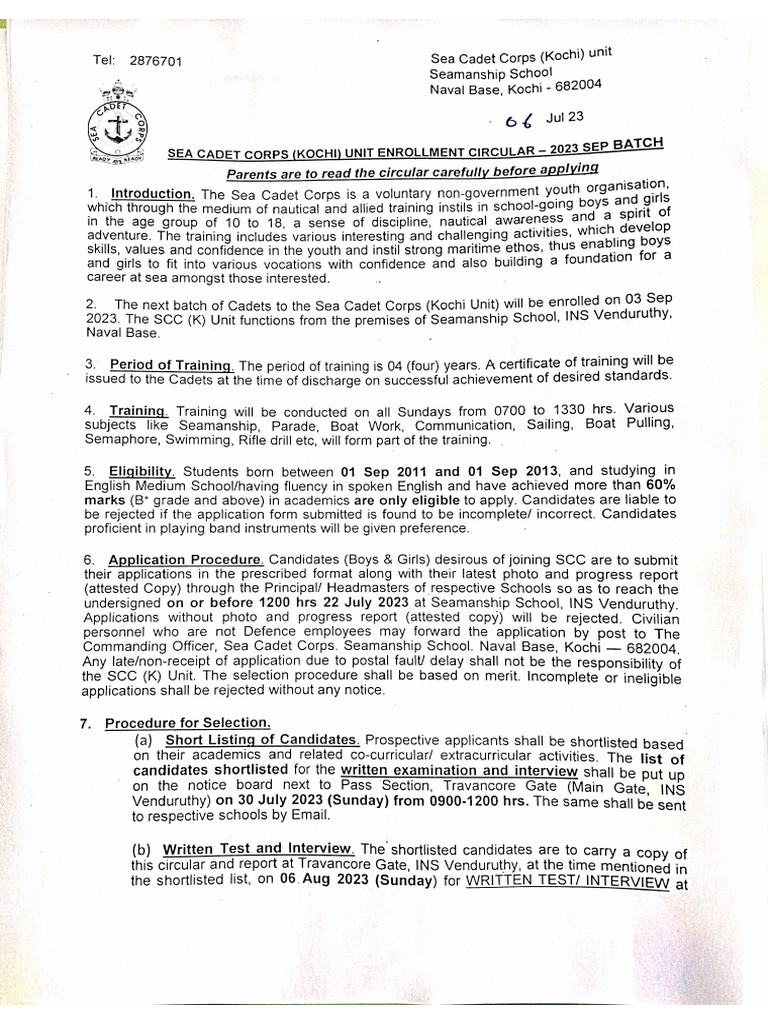 Sea Cadet Application Form 2023 | PDF