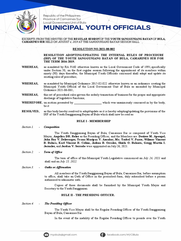 Internal Rules and Procedure Bmyo Legislative | Download Free PDF ...