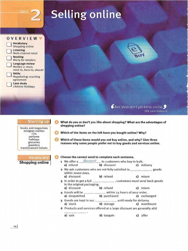 Market Leader Unit 2 Selling Online | PDF