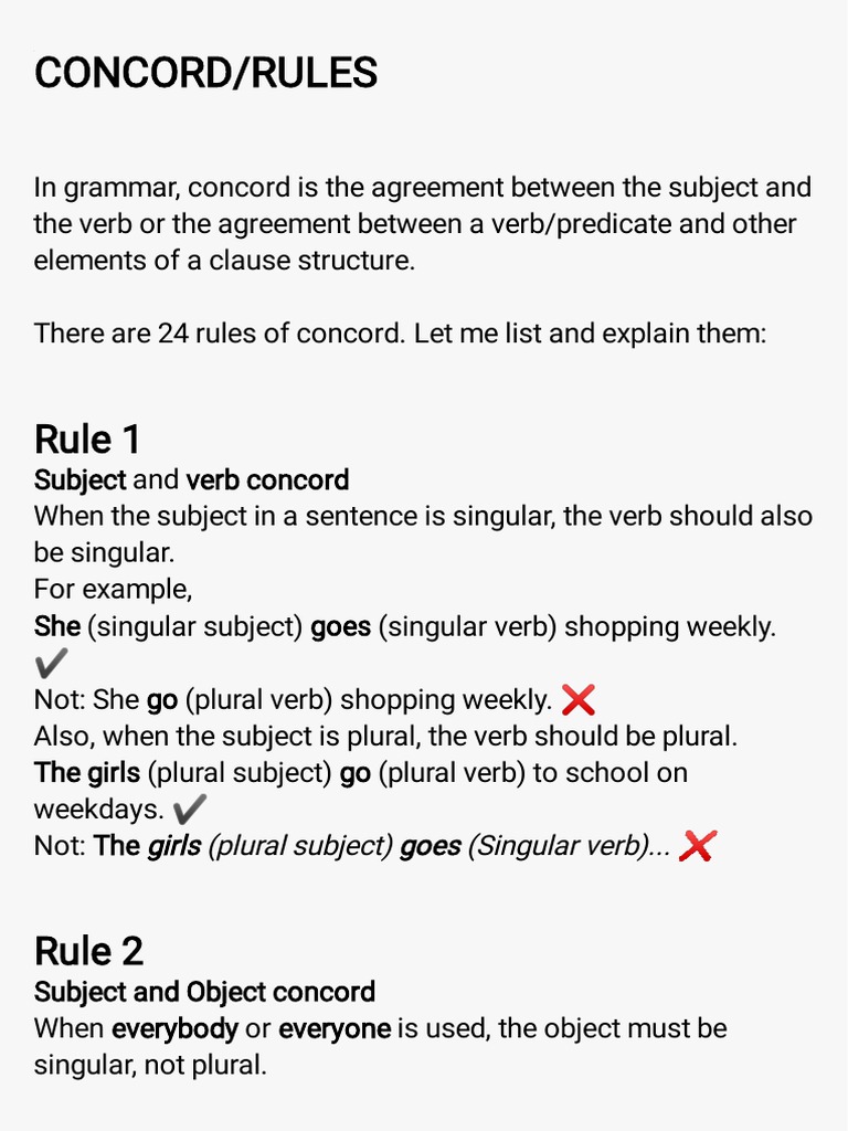 Concord Rules | PDF | Grammatical Number | Plural