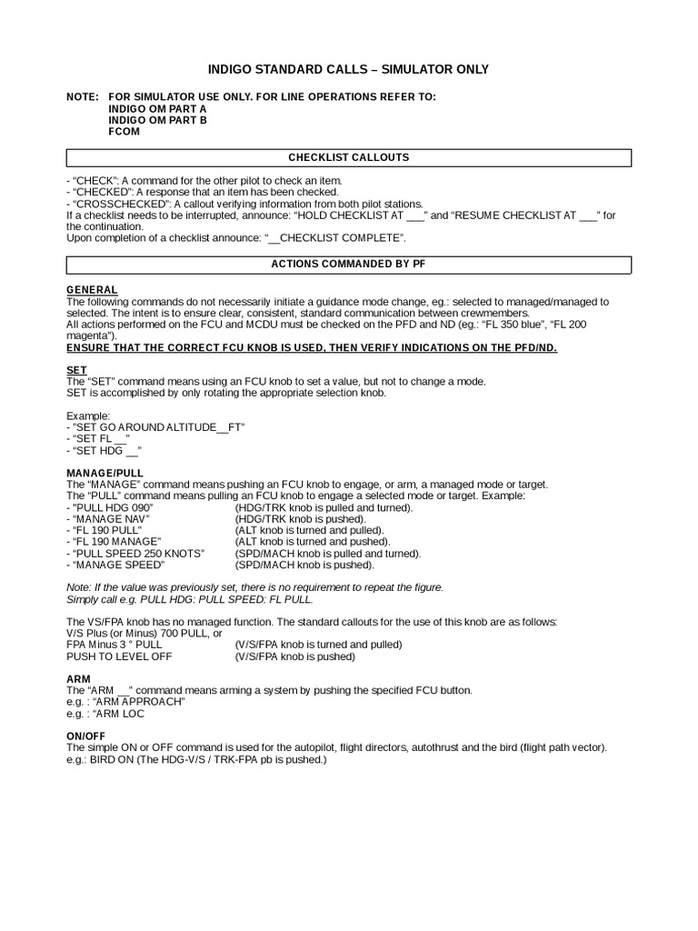 A320 Simulator Standard Callouts | PDF | Flap (Aeronautics) | Transport ...