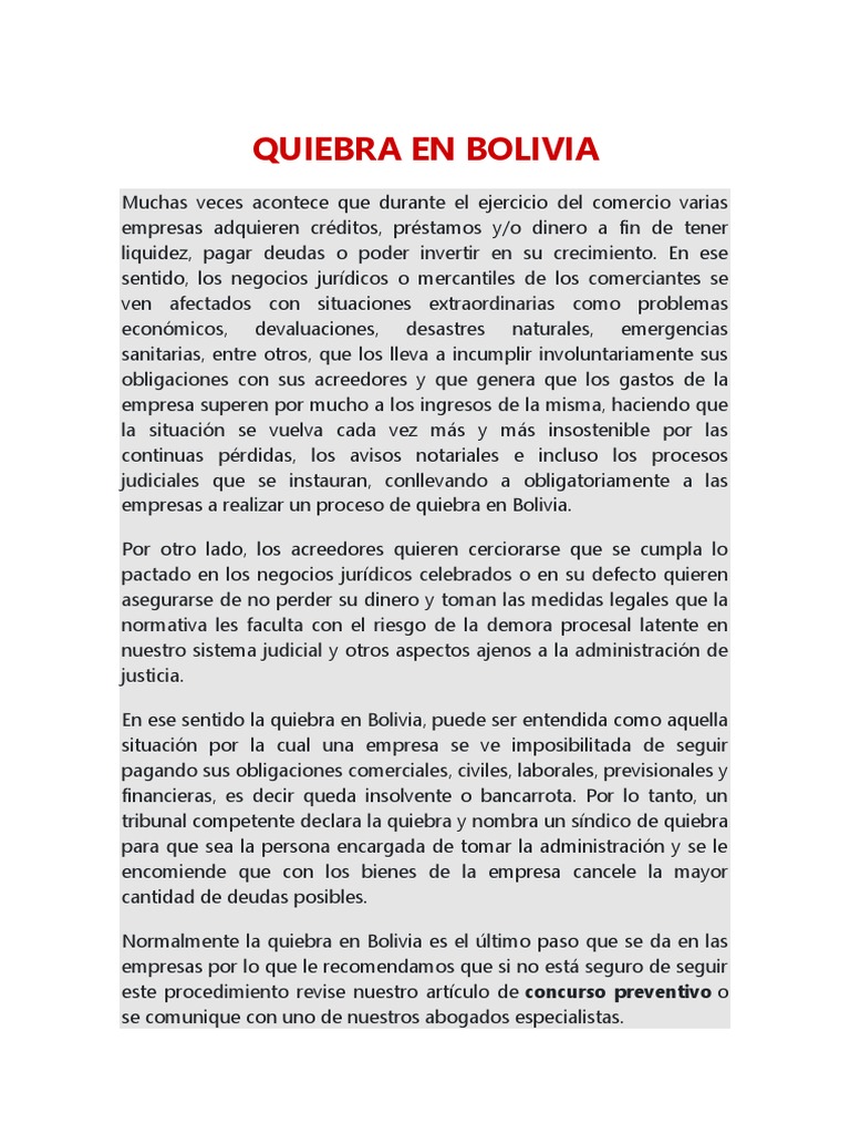 Tipos de quiebra en Bolivia | PDF | Bancarrota | Pagos