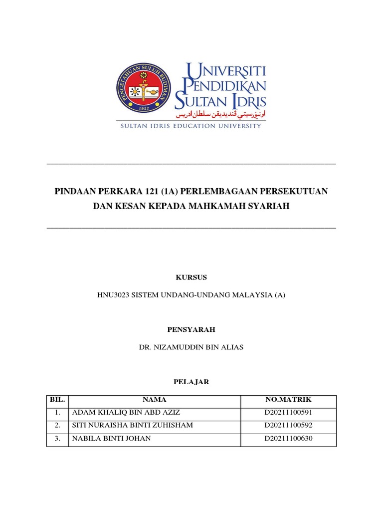 Pindaan Perkara 121 (1A) Perlembagaan Persekutuan Dan Kesannya Kepada ...