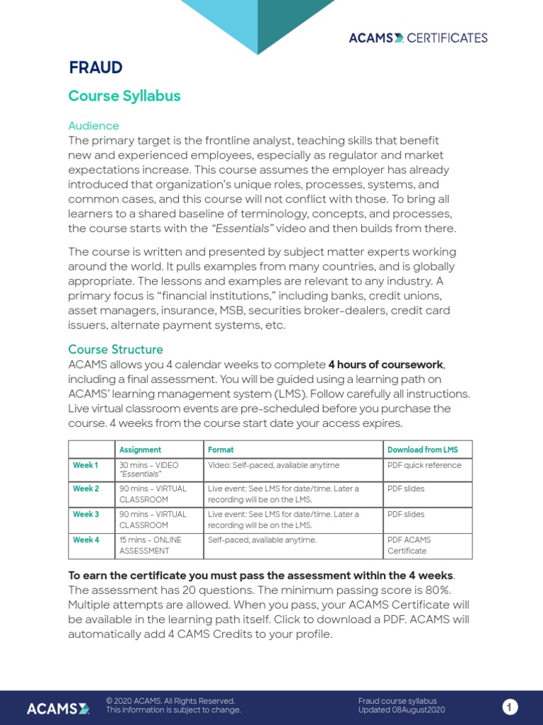 Fraud Prevention Course Syllabus | PDF | Loans | Business