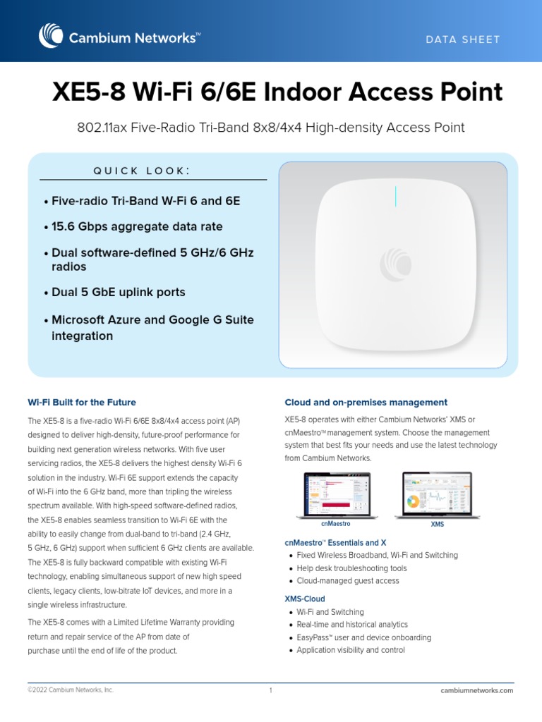 Cambium Networks Data Sheet WiFi-6-6E XE5-8 AP-1 PDF | PDF | Ieee 802. ...