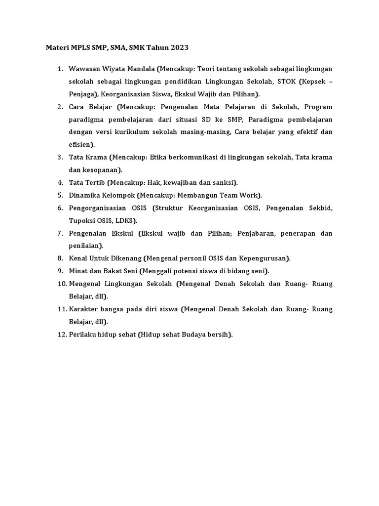 Materi MPLS SMP 2025 Terbaru PDF | PDF | Karier & Perkembangan