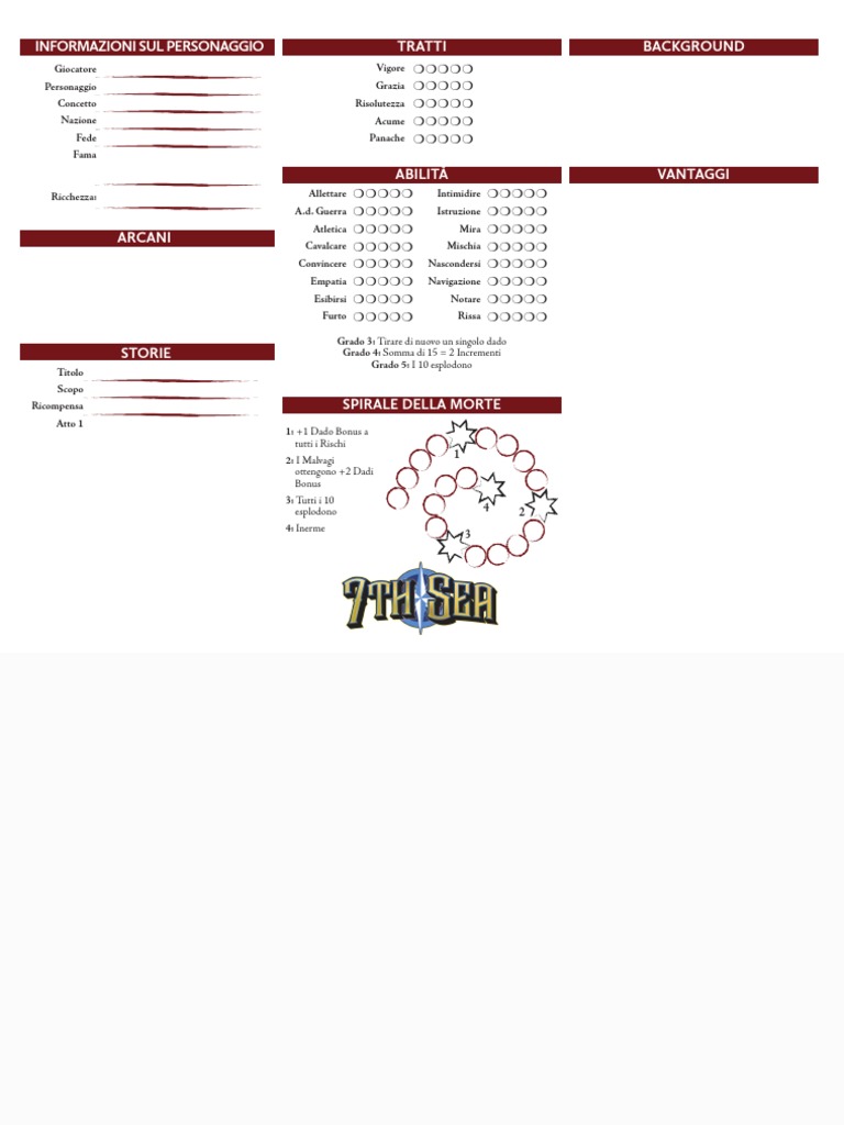 7th Sea Scheda PG Editabile | PDF