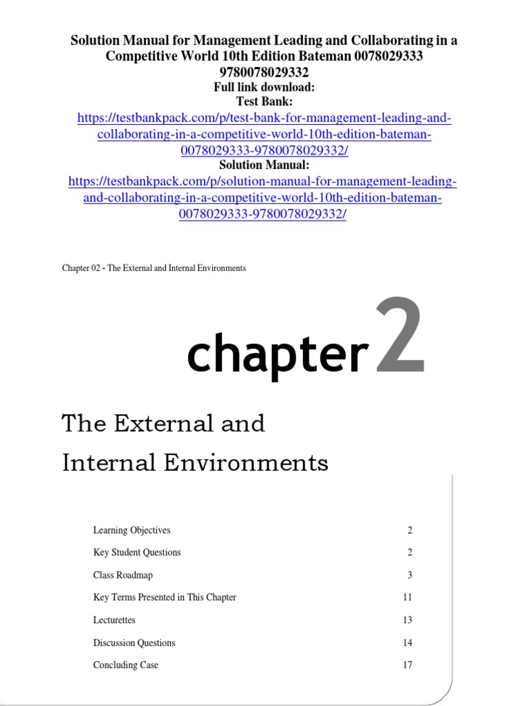 Management Leading and Collaborating in A Competitive World 10th Edition Bateman Solution Manual ...