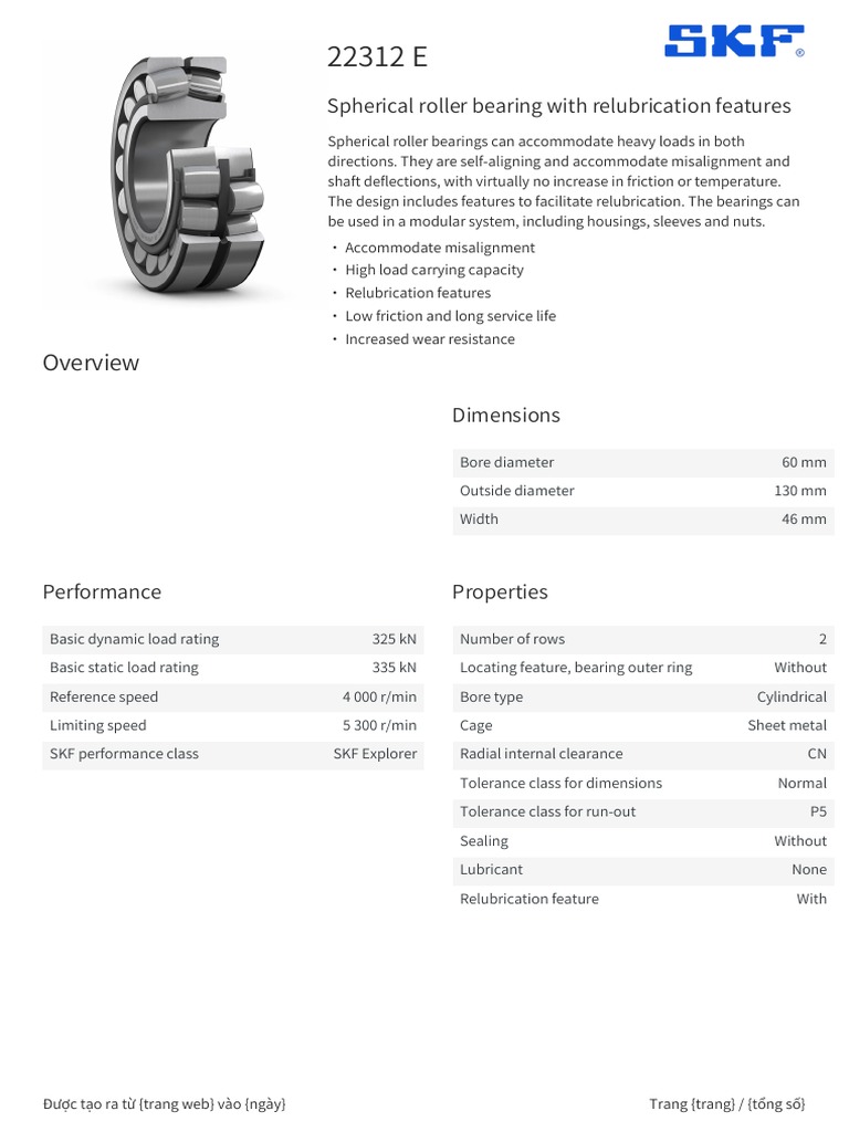 SKF 22312 E Specification | PDF