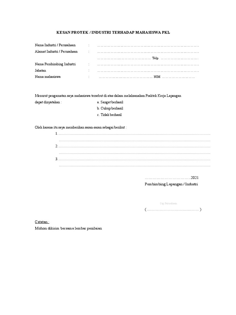 2021 Form Kesan Dan Saran Proyek | PDF | Bisnis