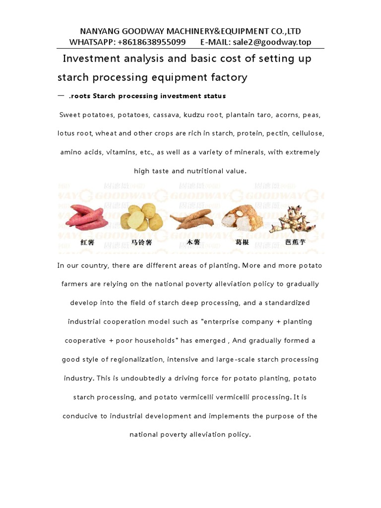 Starch Factory Setup Guide | PDF | Water | Cost