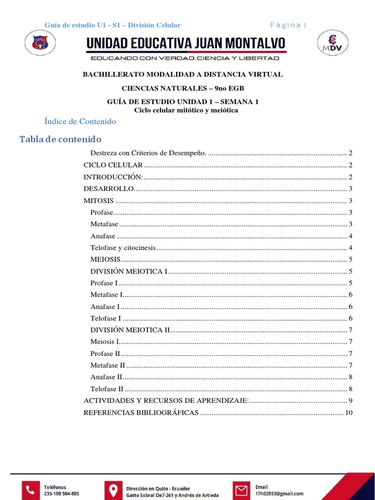 Guía de Estudio Unidad 1 - Semana 1-CCNN | PDF | Mitosis | Mitosis