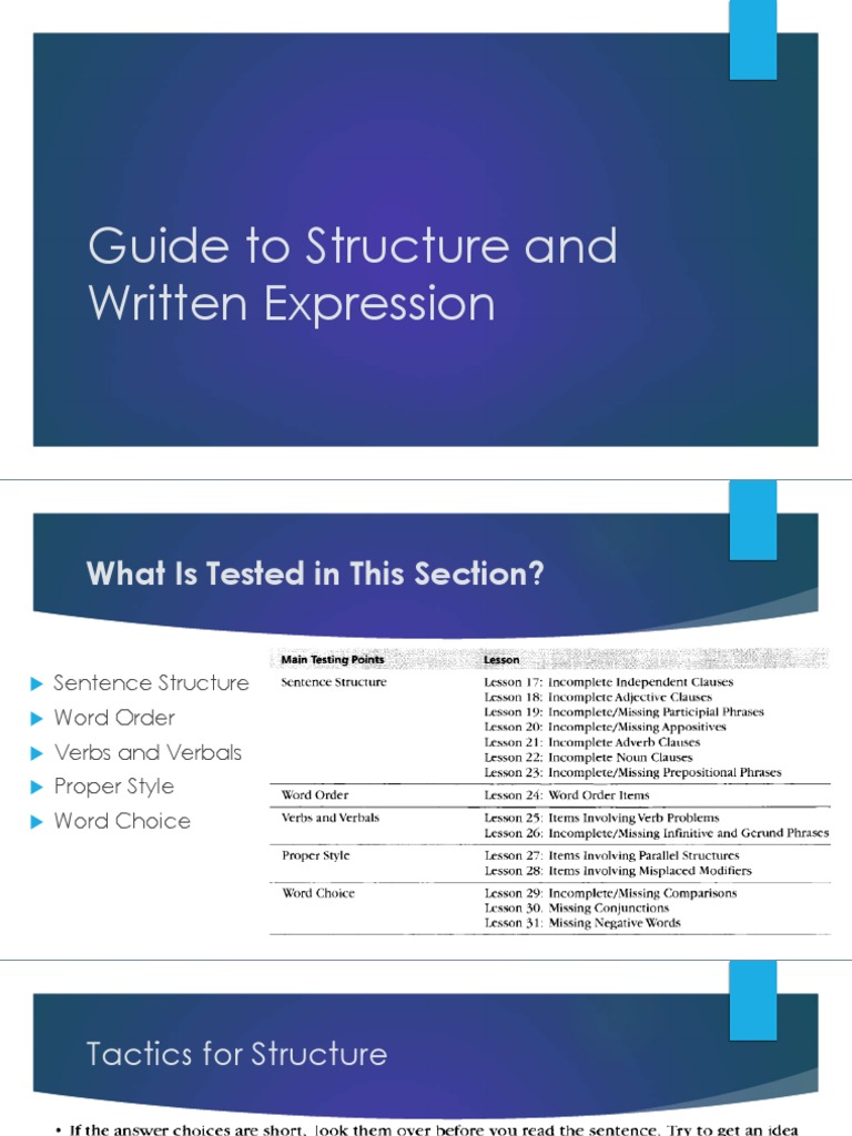 Guide To Structure and Written Expression | PDF | Language Arts & Discipline