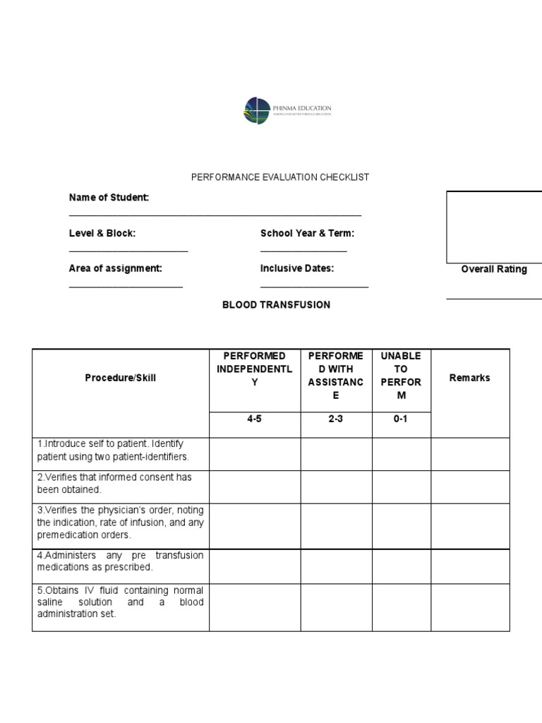 BT Checklist | PDF | Intravenous Therapy | Blood Transfusion