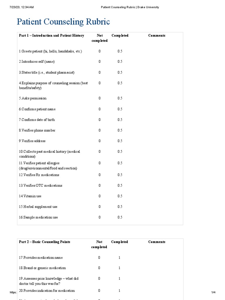 Patient Counseling Rubric - Drake University | PDF | Communication ...