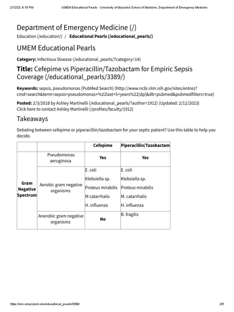 Cefepime Vs Zosyn For Empiric Sepsis Coverage | PDF | Sepsis | Medicine
