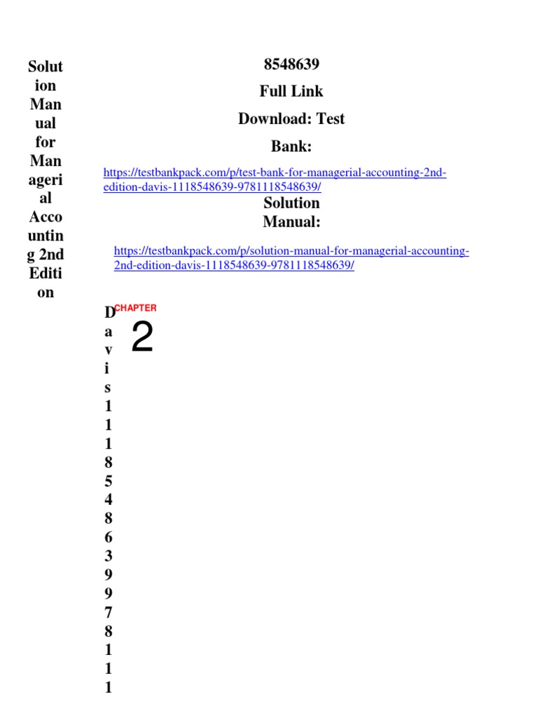Managerial Accounting 2nd Edition Davis Solution Manual | PDF ...