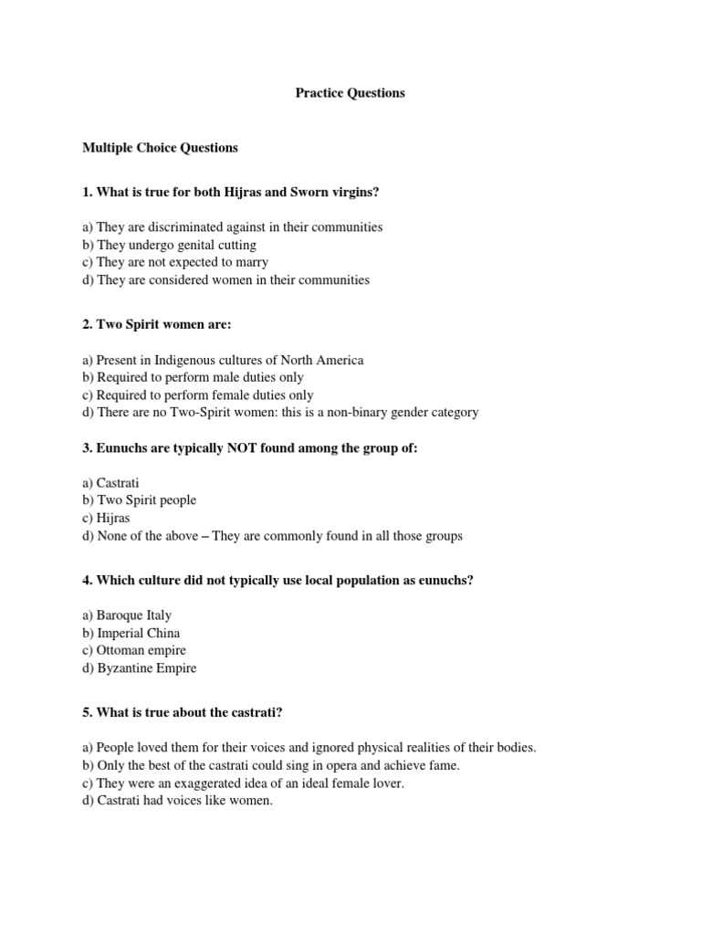 Final Practice Questions | PDF | Grandparent | Gender