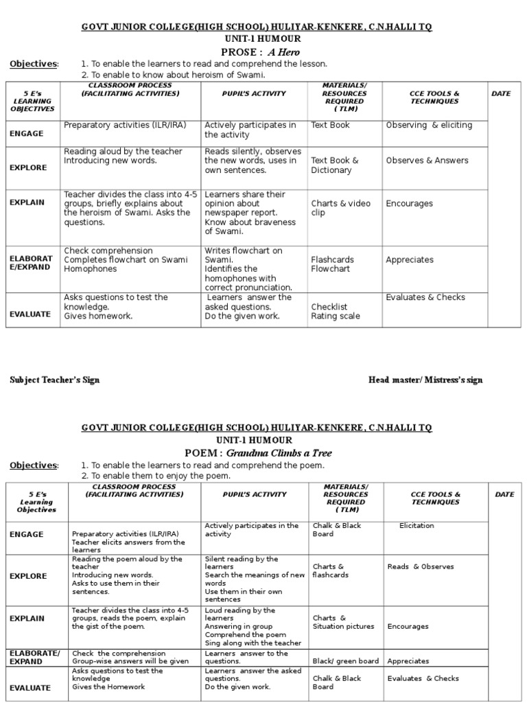 5 E Lesson Plan 2018 19 10th STD | PDF | Reading Comprehension | Learning