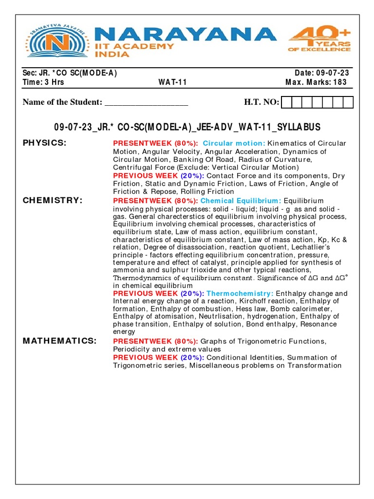 09-07-23 JR - Iit Star Co-Sc (Model-A) Jee Adv 2017 (P-II) Wat-11 QP ...