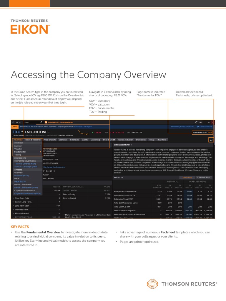Eikon Quick Reference Card - Company Overview | PDF | Icon (Computing ...