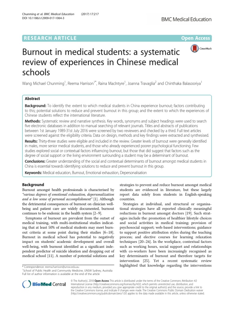 Burnout in Medical Students A Systematic Review of Experiences in ...