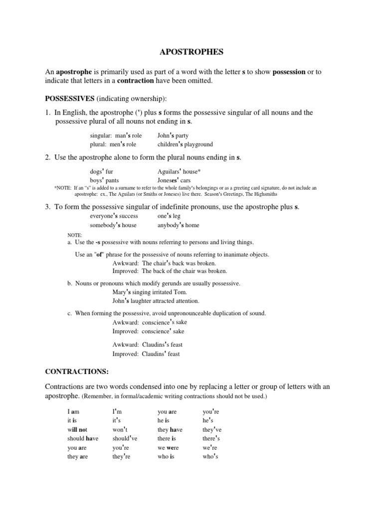 Apostrophe Usage For ESL Learners | PDF | Grammatical Number | Noun