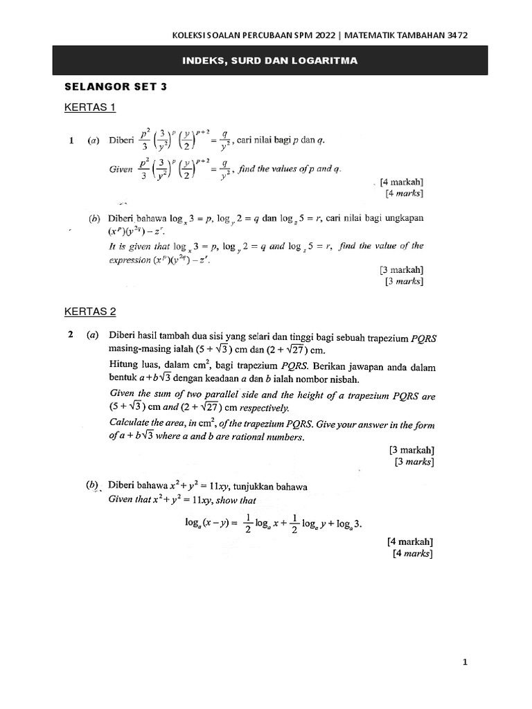Indeks Surd Logaritma Trial 2022 | PDF