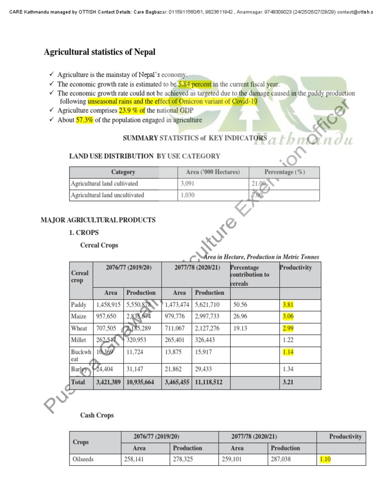 Nepal Agricultural Statistics 2021 | PDF | Agriculture | Legume