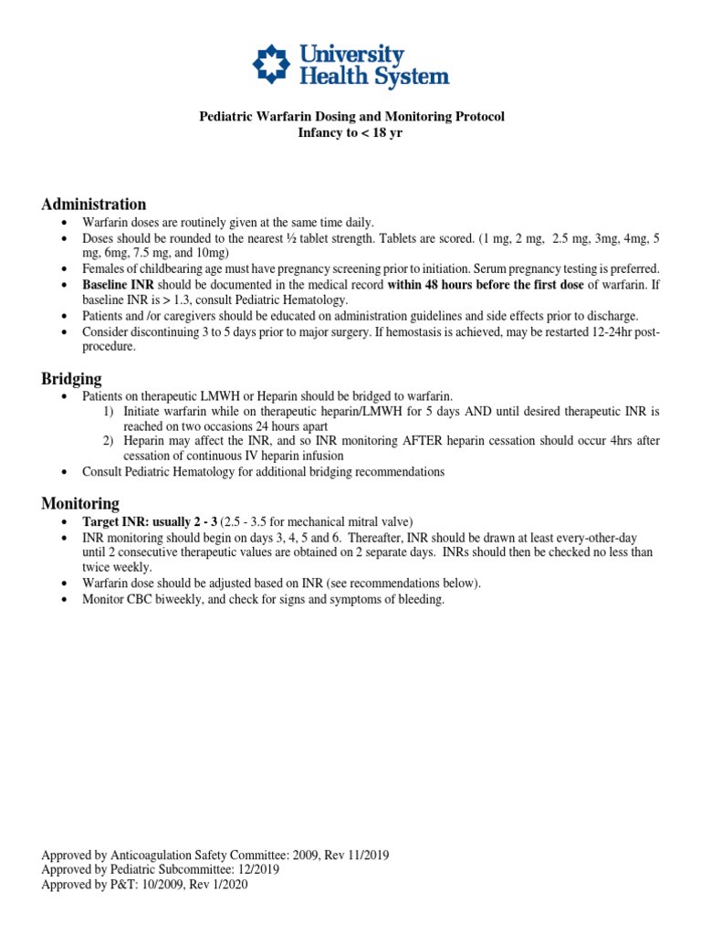 03 Warfarin Pediatric Protocol | PDF | Medical Specialties | Clinical ...