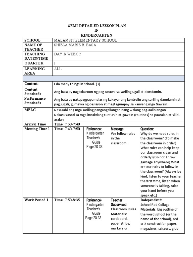 Q1 Day3-W2 | PDF | Teachers | Classroom