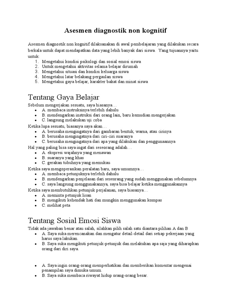 Asesmen Diagnostik Non Kognitif | PDF