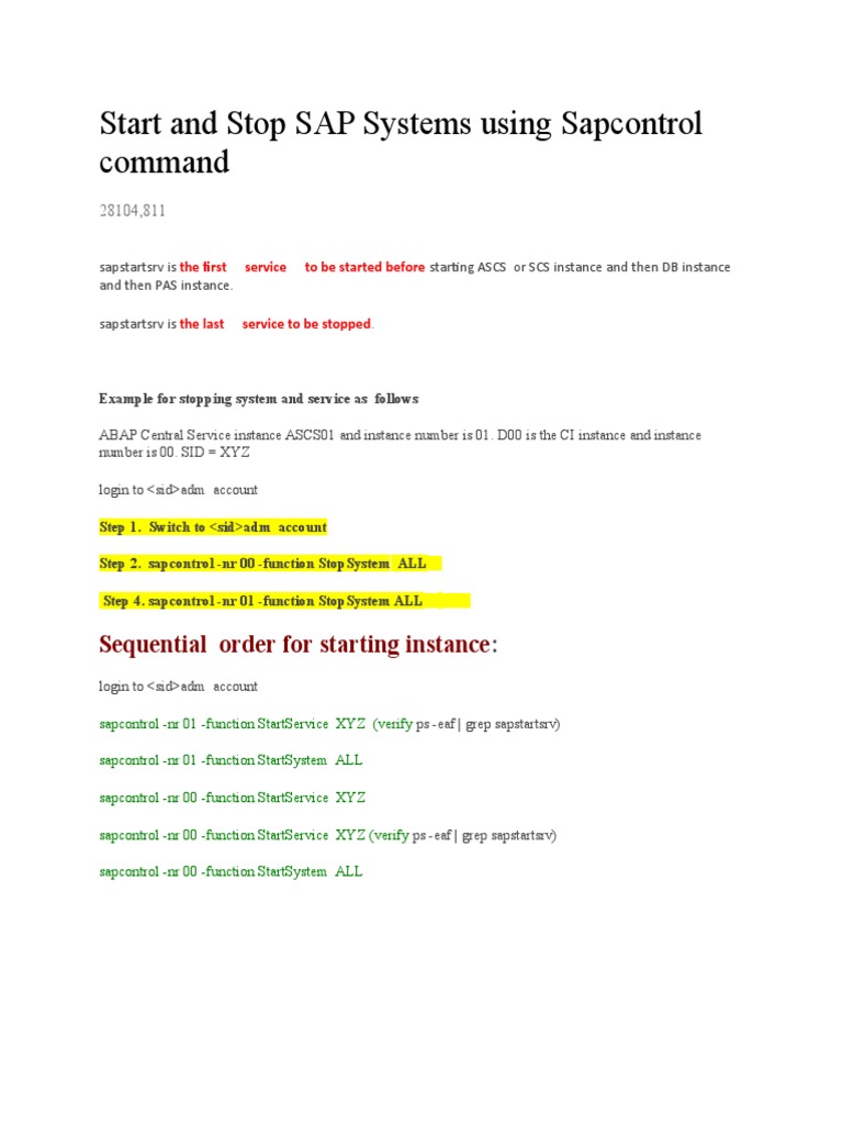 Start and Stop SAP Systems Using Sapcontrol Command | Download Free PDF | Operating System ...