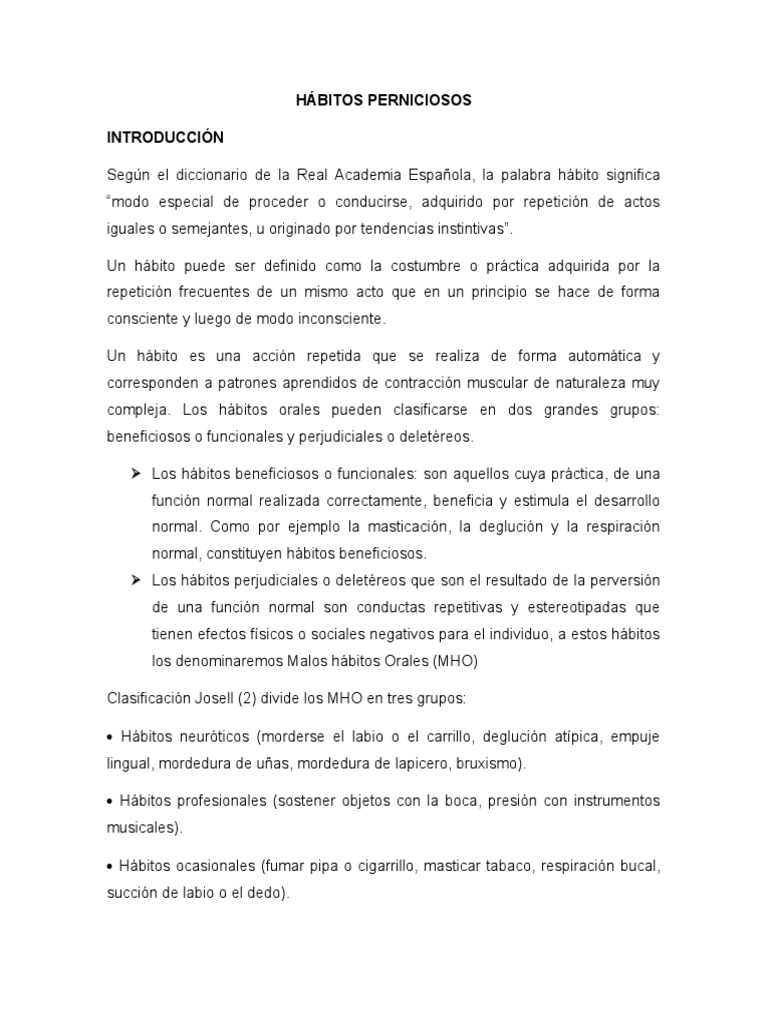 Hábitos Orales: Clasificación y Efectos | PDF | Salud y bienestar