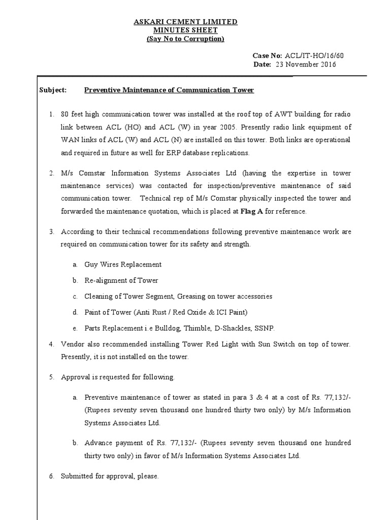 Preventive Maintenance of Tower Minute. | PDF