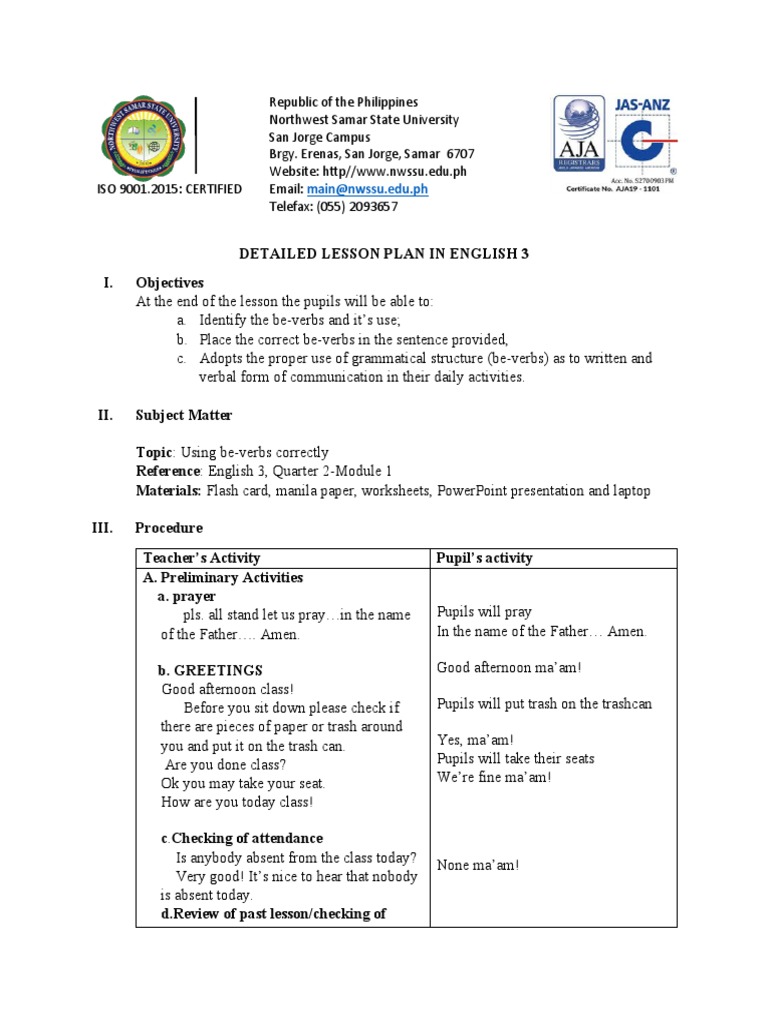 Detailed LP in ENG.3 | PDF | Verb | Grammatical Number
